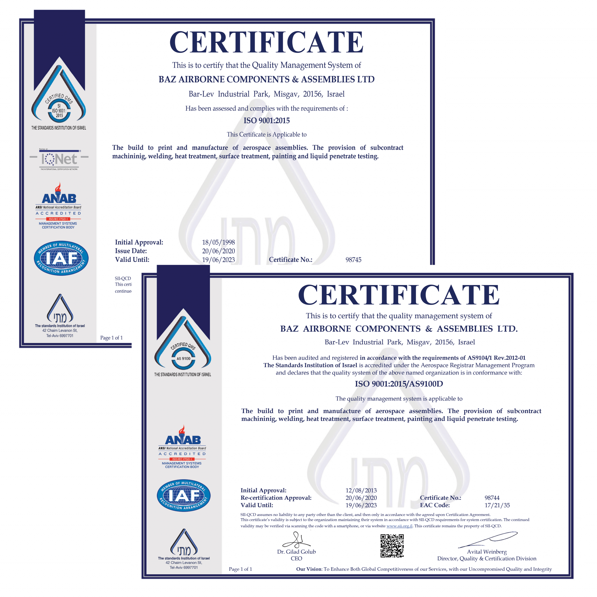 Approvals & Certifications - BAZ Airborne Components & Assemblies